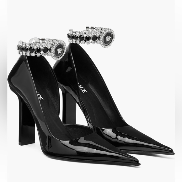 Versace | Shoes | Versace Black High Heel Pumps With Embellished Ankle ...